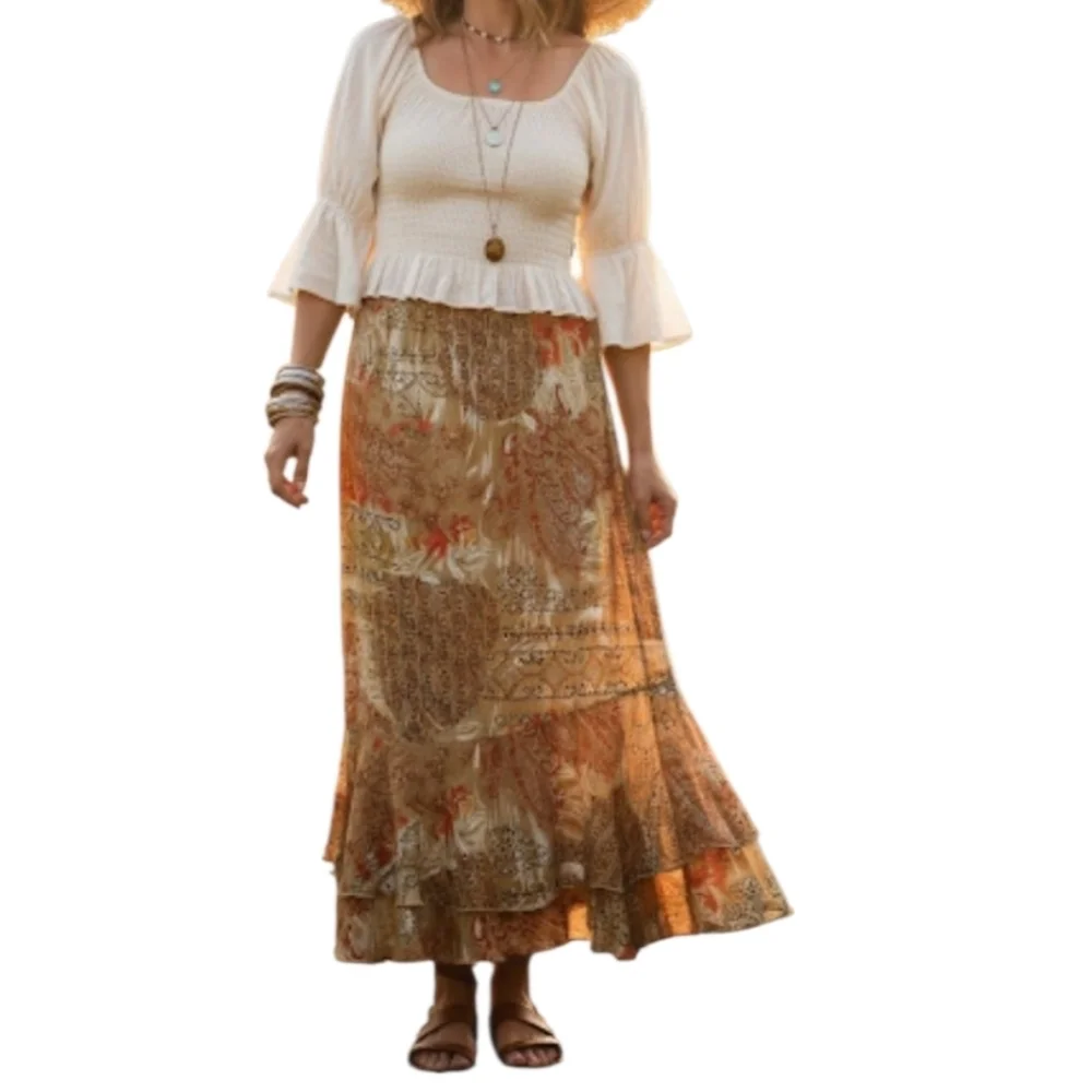strategy | Skirts | Vintage 9s Paisley 2 Tiered Multi Print Skirt ...